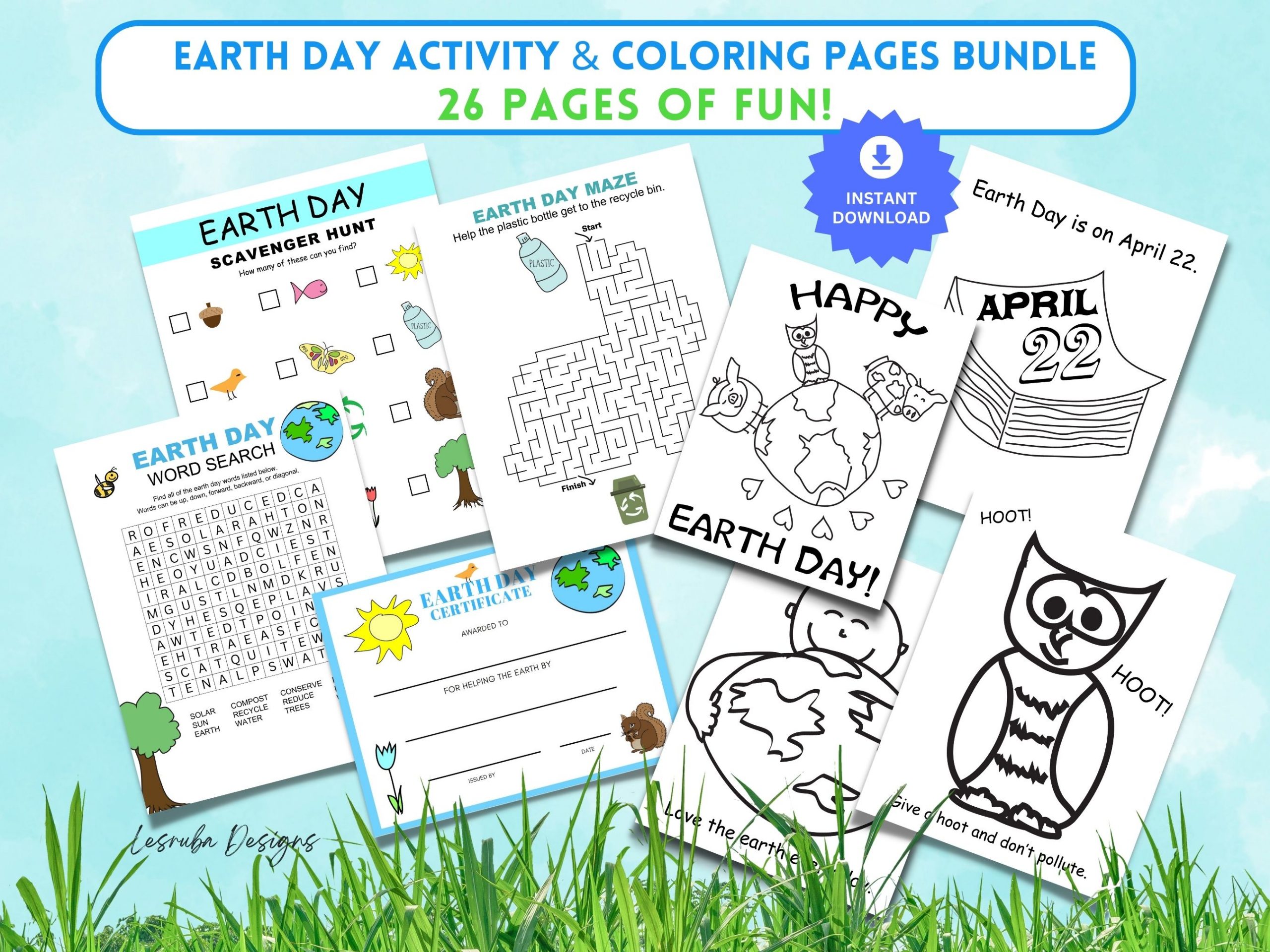 Earth Day Coloring Pages and Printables | Lesruba Designs